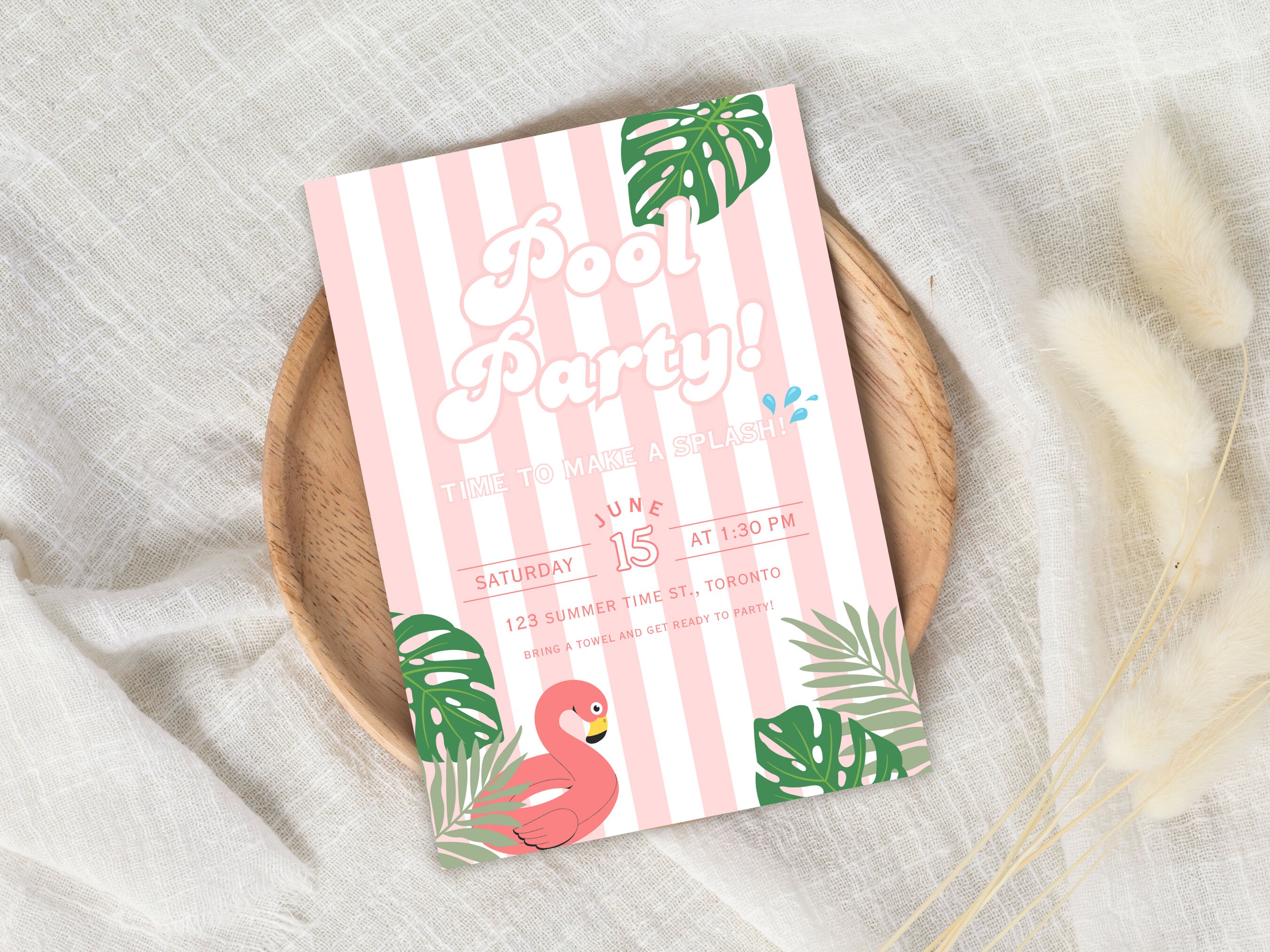 Pool Party Invitation, Pink Retro Pool Party Invite Digital, Pink ...