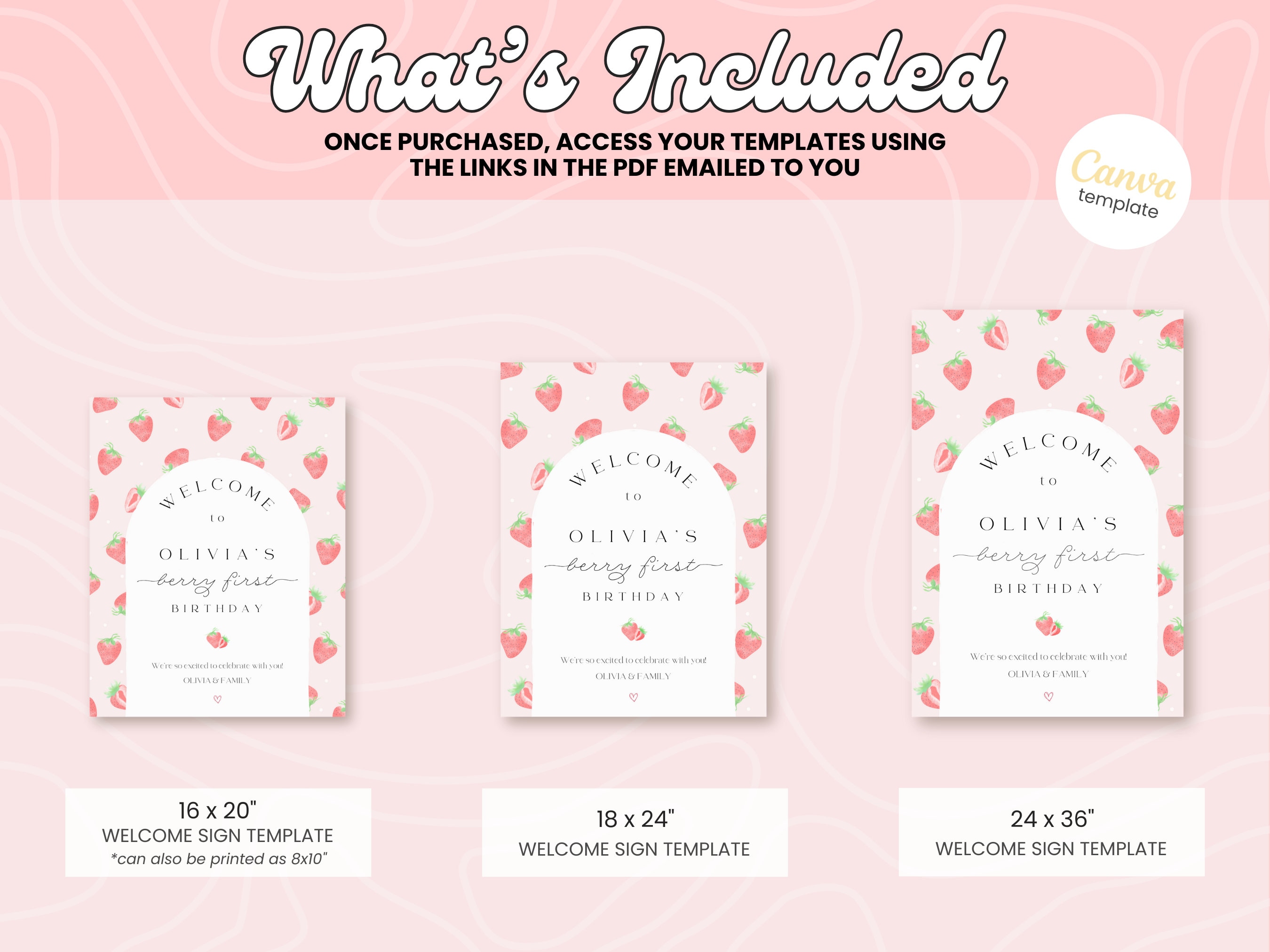 Berry First Birthday Welcome Sign Template, Strawberry Welcome Sign ...