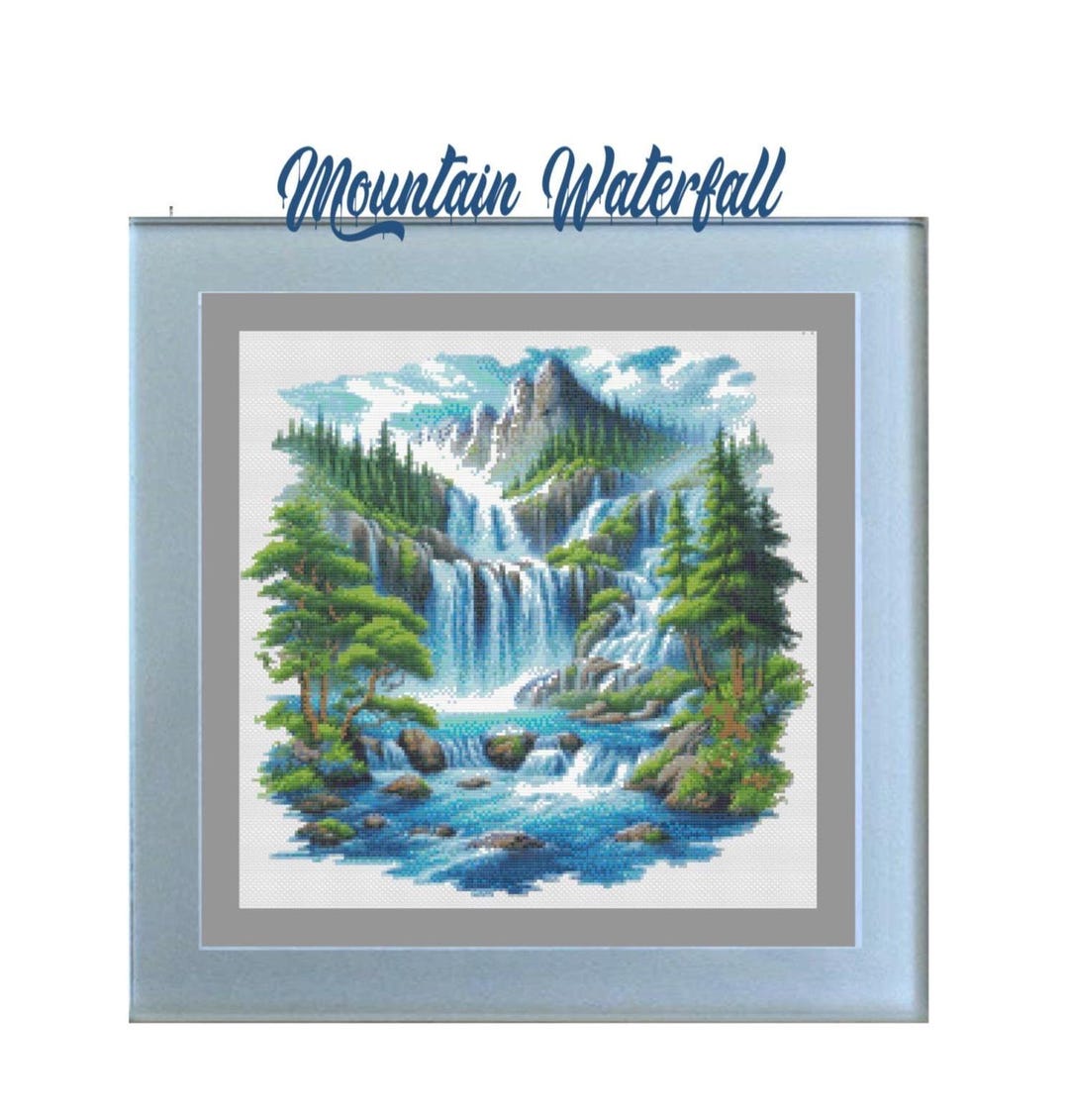Mountain Waterfall Cross Stitch Pattern: Scenic Landscape (digital ...