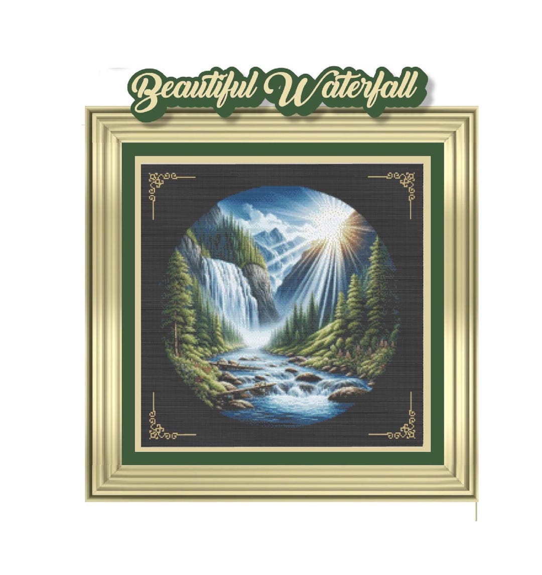 Waterfall Cross Stitch Pattern: Scenic Landscape Embroidery (digital ...