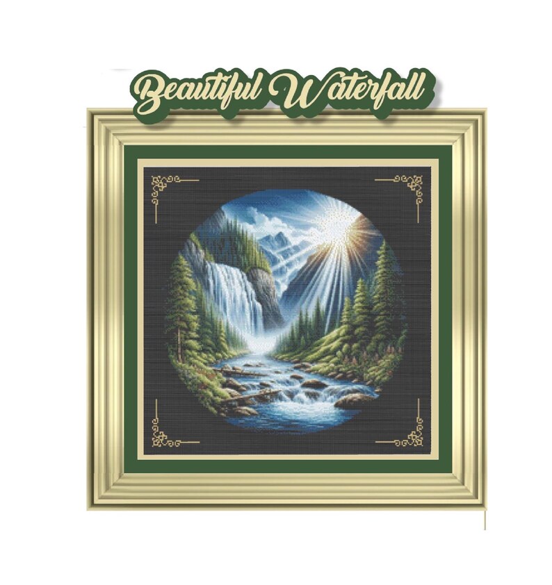 Waterfall Cross Stitch Pattern: Scenic Landscape Embroidery (digital ...