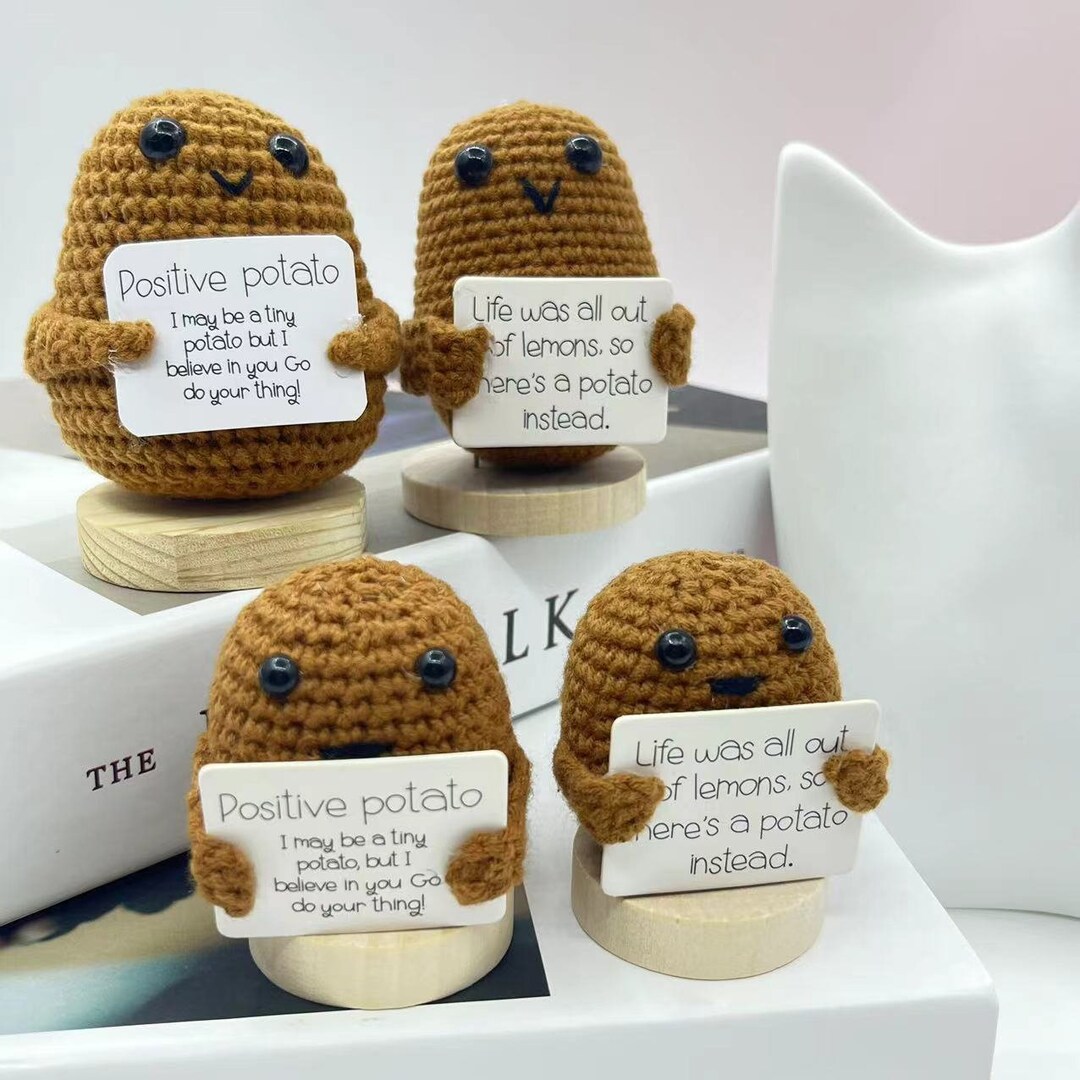 Cute Wool Knitting Funny Positive Potato Doll With Wooden Stand Desk ...