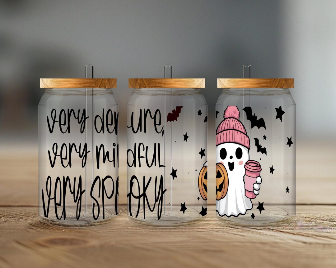 Very Demure Very Spooky 16oz Glass Can Wrap for Pink Halloween Cute ...