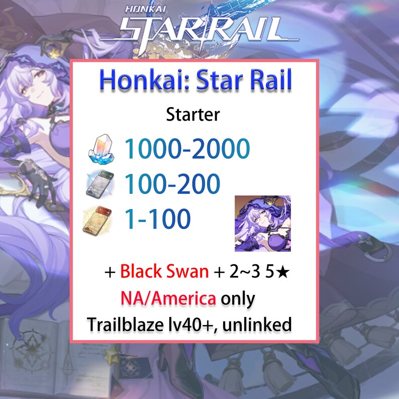 NA HSR Black Swan Honkai: Star Rail Farmed Starter America Digital Only ...