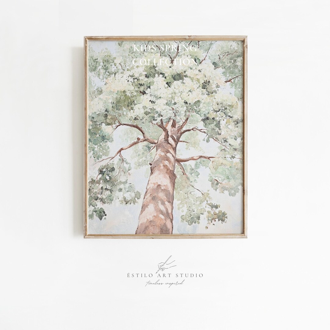 Vintage Spring Tree Print: Pastel Woodland Nursery Art (digital ...