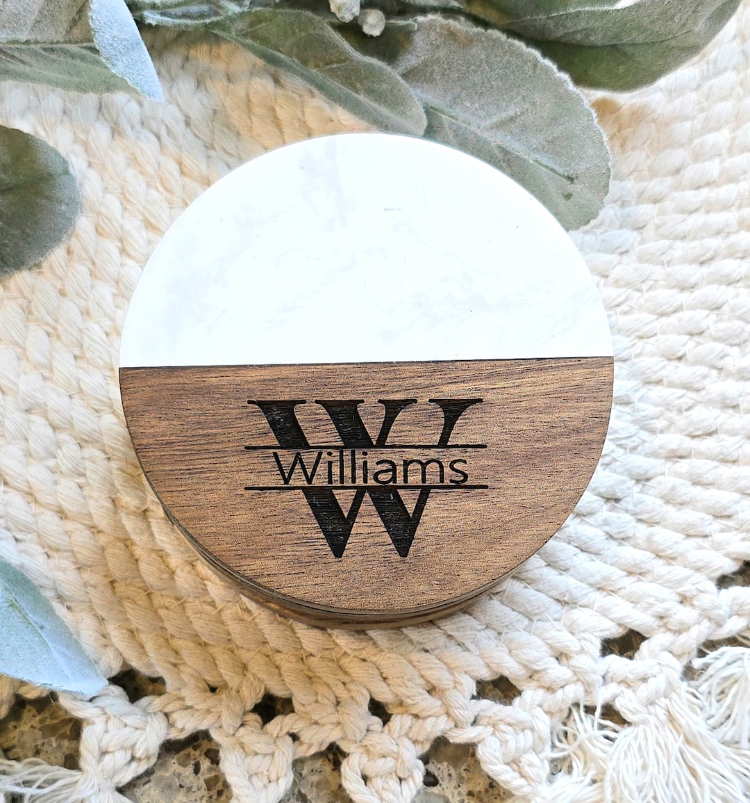 Custom Wood and Marble Coasters Personalized Coaster Set Housewarming ...