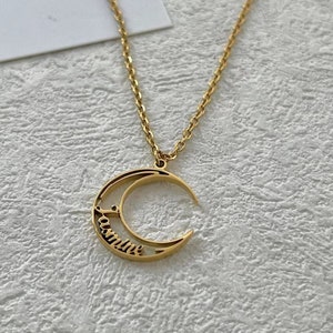 Crescent Moon Necklace Personalized, Custom Name Pendant, Personalized ...