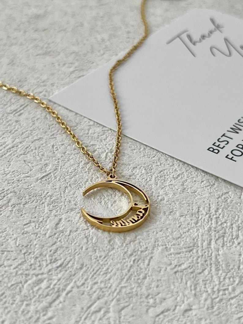 Crescent Moon Necklace Personalized, Custom Name Pendant, Personalized ...
