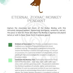 Monkey Necklace, Zodiac Monkey, Zodiac Necklace, Monkey Pendant ...