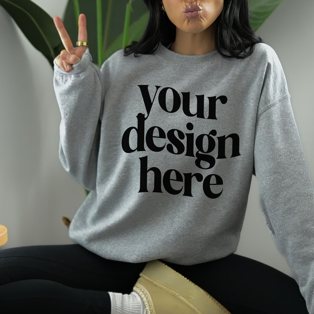 Gildan 18000 Sport Grey Sweatshirt Mockup G180 Grey Crewneck Mock-up ...