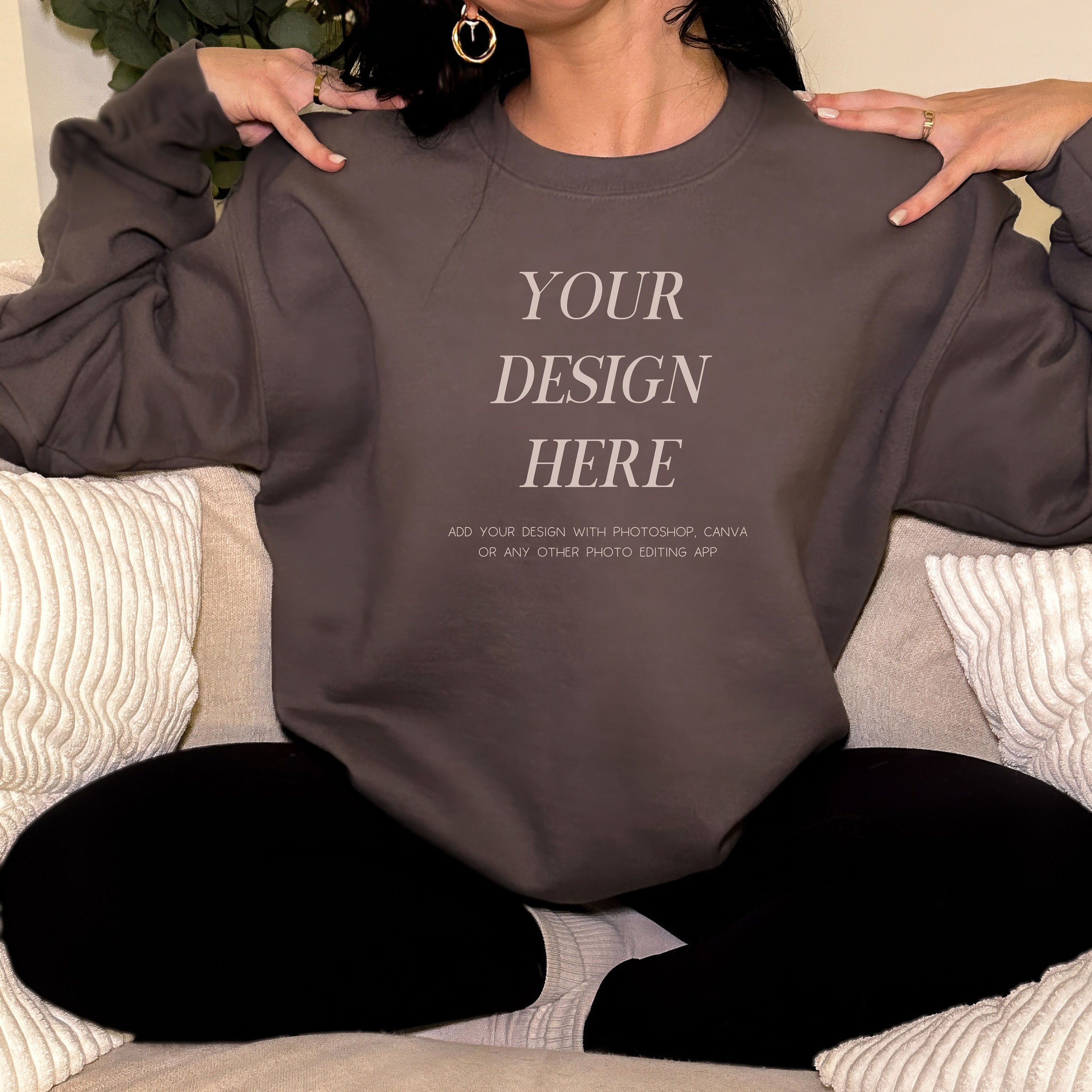 Gildan 18000 Charcoal Sweatshirt Sleeve Mockup G180 Grey Crewneck ...