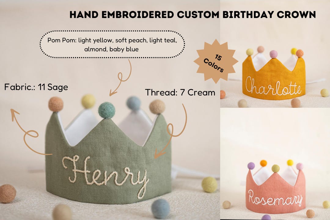 Hand Embroidered Crown for Baby and Children's Birthdays | Personalized ...