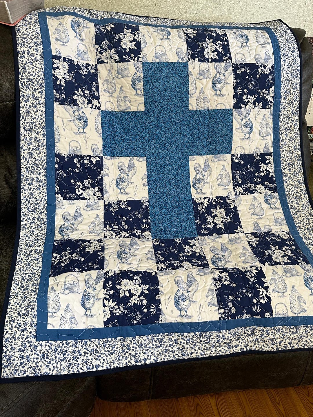 Blue, White Chickens-handmade Prayer Quilt for Someone You Know Going ...
