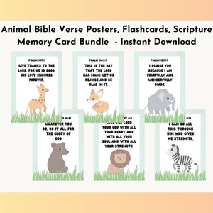 Animal Theme Bible Verse Posters/wall Art, Flashcards, Scripture Memory ...