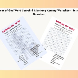Armor of God Word Search & Matching Activity Worksheet | Ephesians 6:10 ...