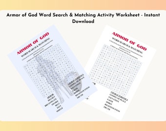 Armor of God Word Search & Matching Activity Worksheet | Ephesians 6:10 ...