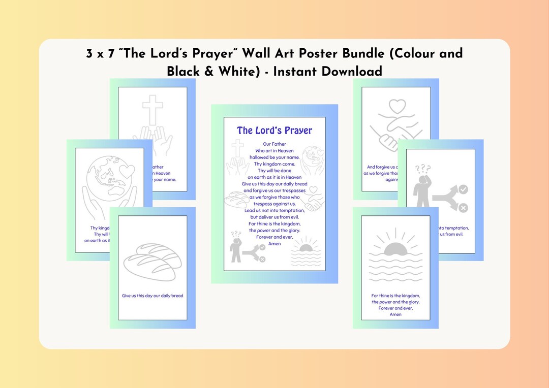 3 X 7 Set of the Lords Prayer Digital Wall Art Poster Bundle | Children ...