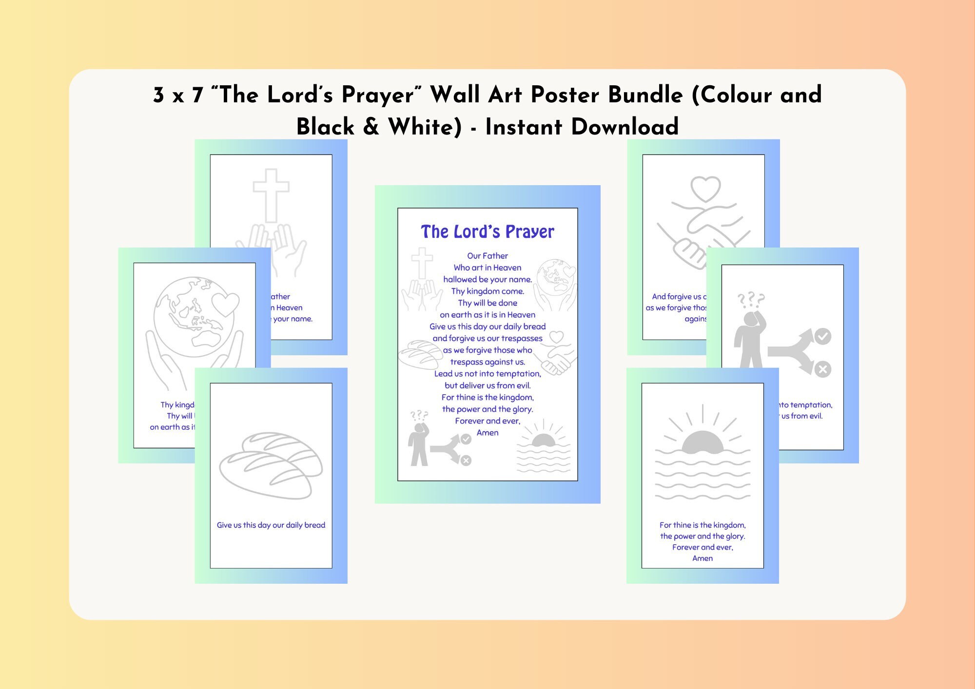 3 X 7 Set of the Lords Prayer Digital Wall Art Poster Bundle | Children ...