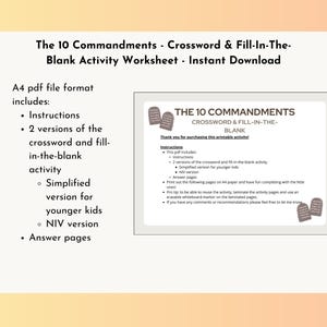 The 10 Commandments Crossword & Fill-in-the-blank Activity Worksheet ...