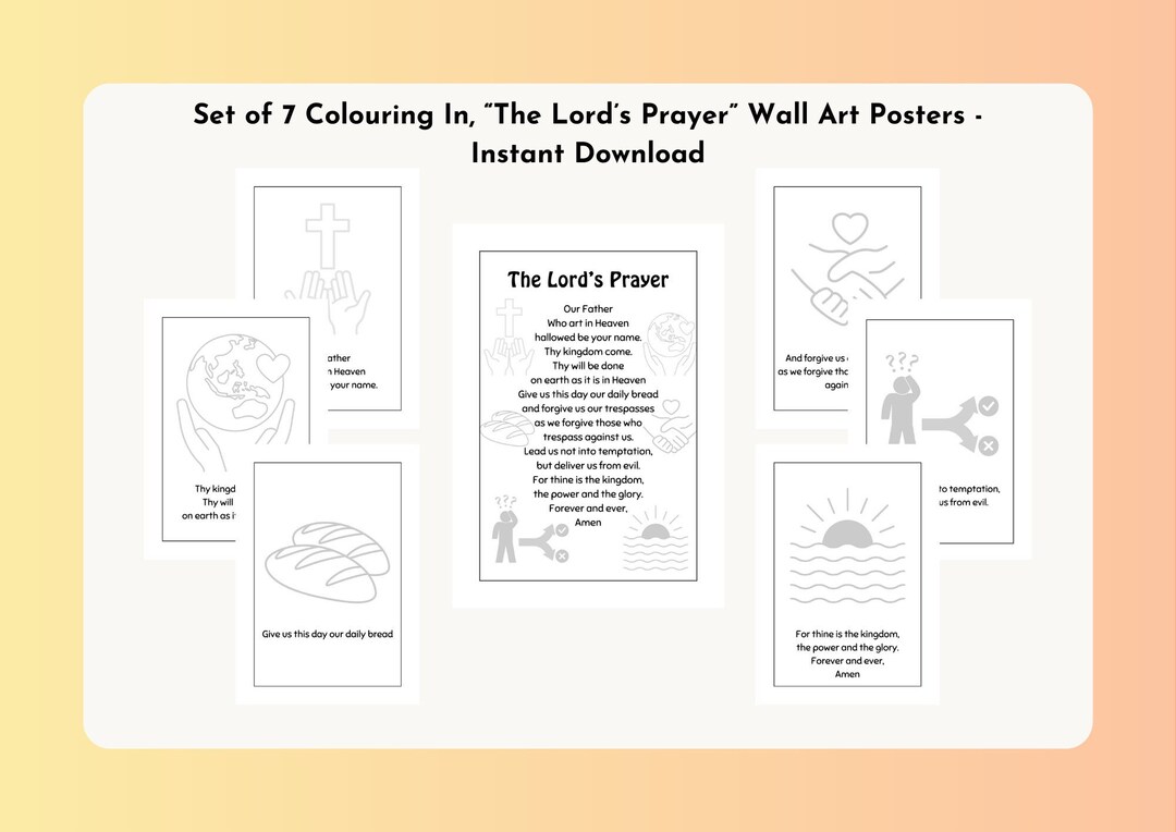 7 Set Colouring in the Lord's Prayer Digital Wall Art Poster | Children ...