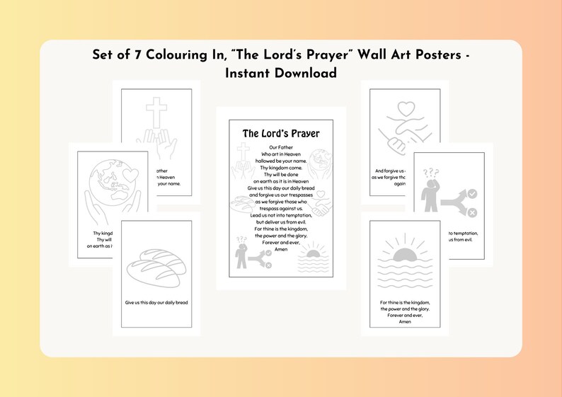 7 Set Colouring in the Lord's Prayer Digital Wall Art Poster | Children ...