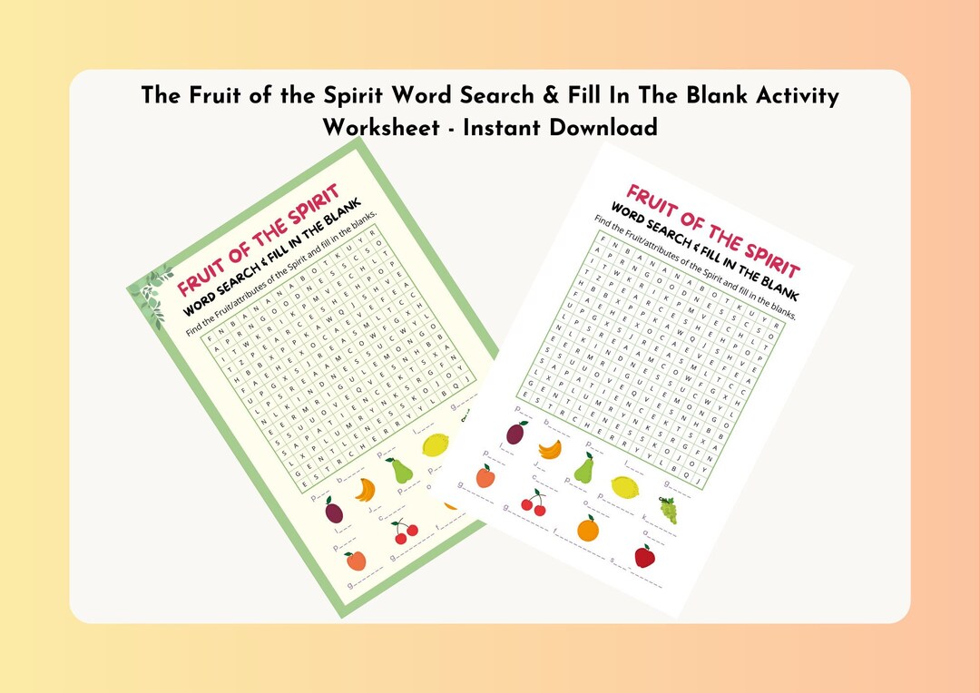 Fruit of the Spirit Word Search & Fill in the Blank Activity Worksheet ...