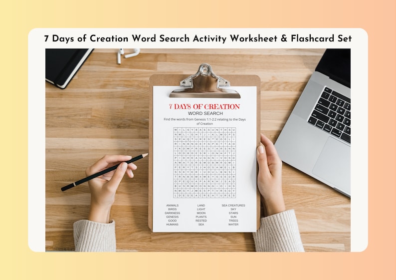 7 Days of Creation Flashcards & Word Search Activity Worksheet ...
