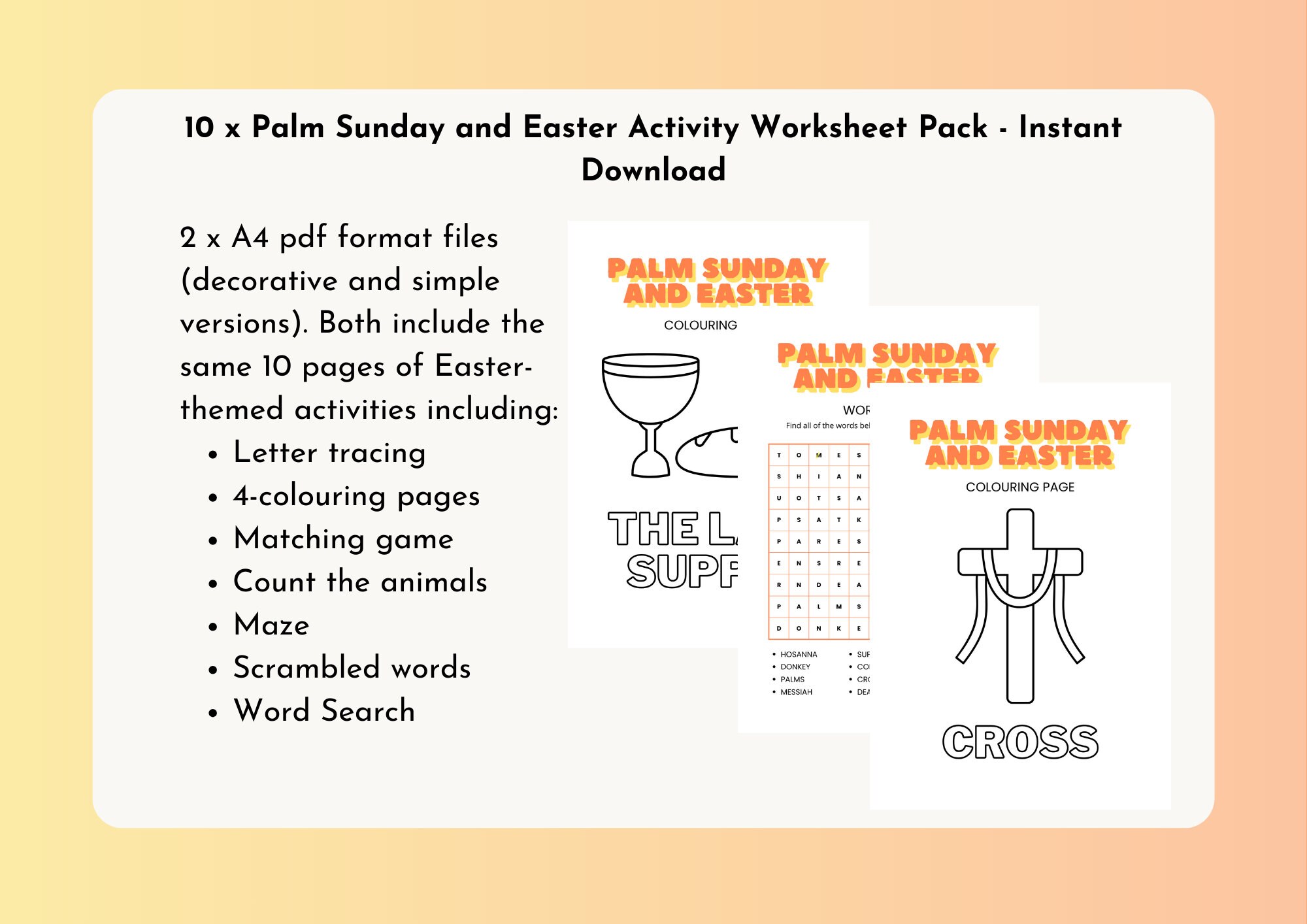 Easter 10 X Activity Worksheet Pack | Palm Sunday, Last Supper, Good ...