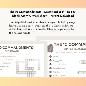 The 10 Commandments Crossword & Fill-in-the-blank Activity Worksheet ...