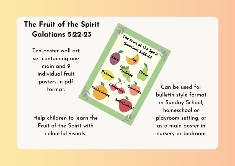 Set of 10 Fruit of the Spirit Digital Wall Art Poster | Galations 5:22 ...