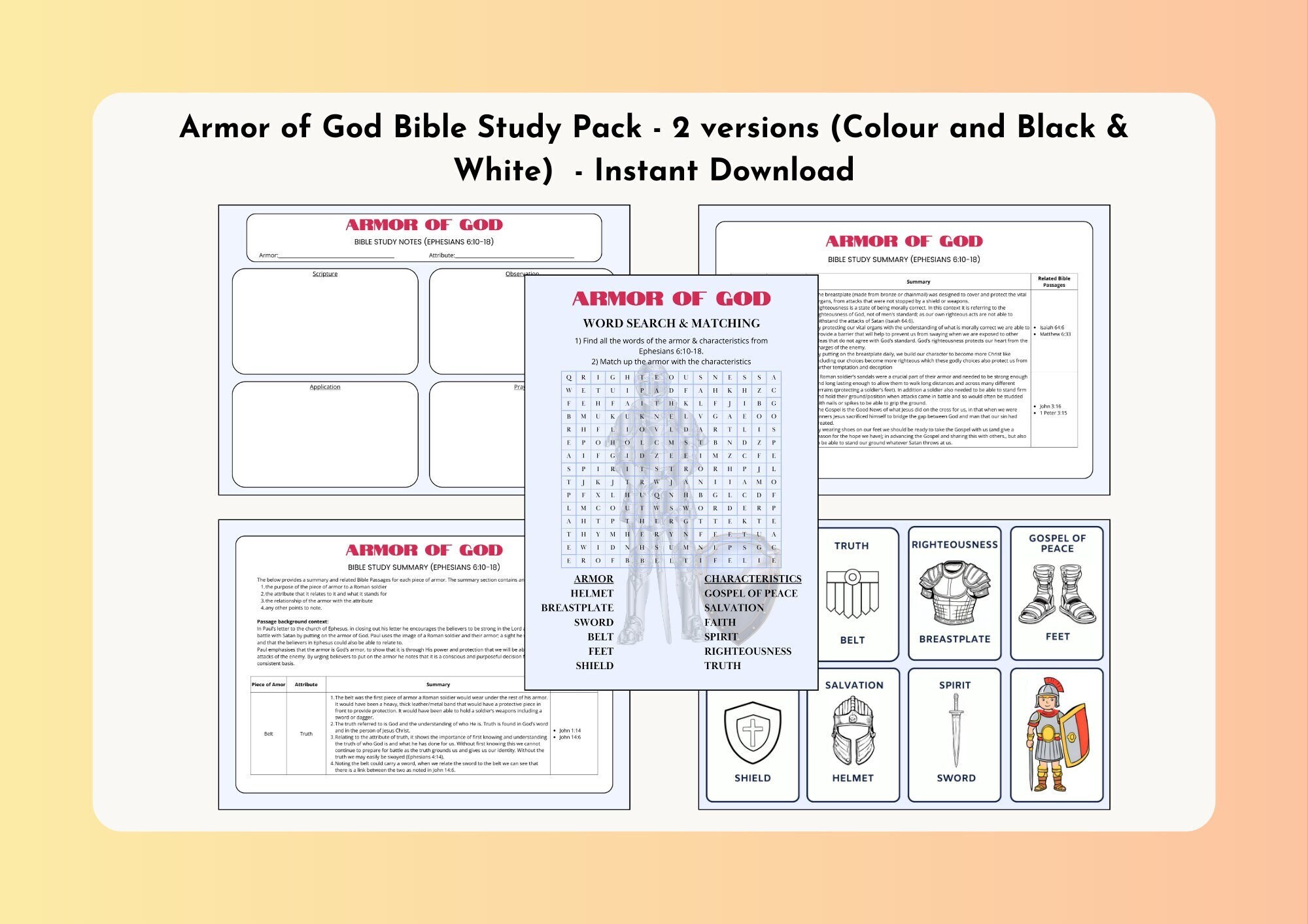 Armor of God Word Bible Study Pack | Ephesians 6:10-18 | Christian Kids ...