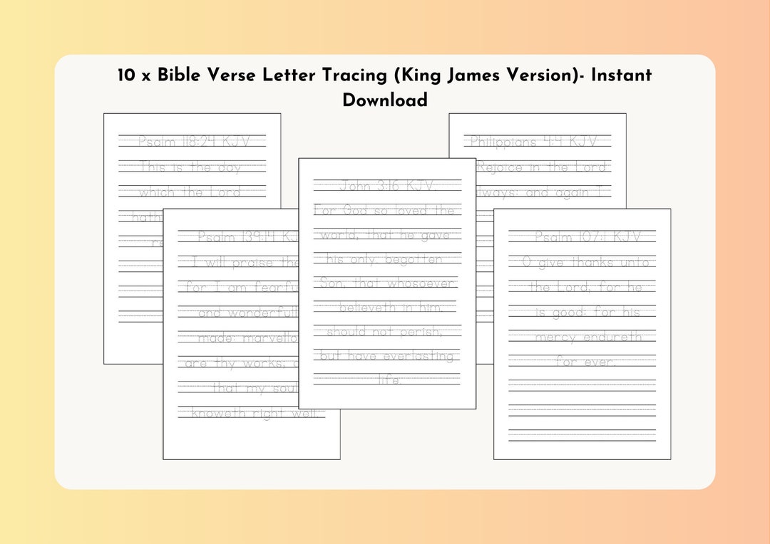 10 X Bible Verse Scripture Tracing Worksheets King James Version ...