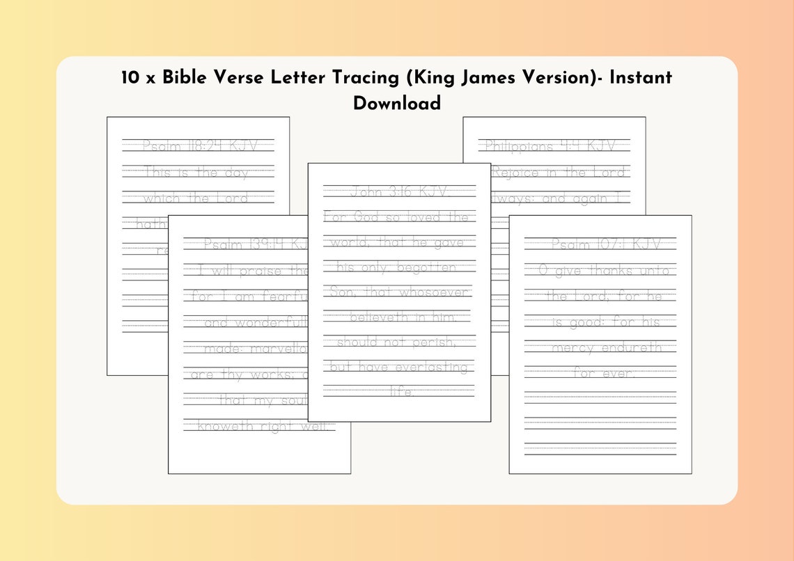 10 X Bible Verse Scripture Tracing Worksheets King James Version ...
