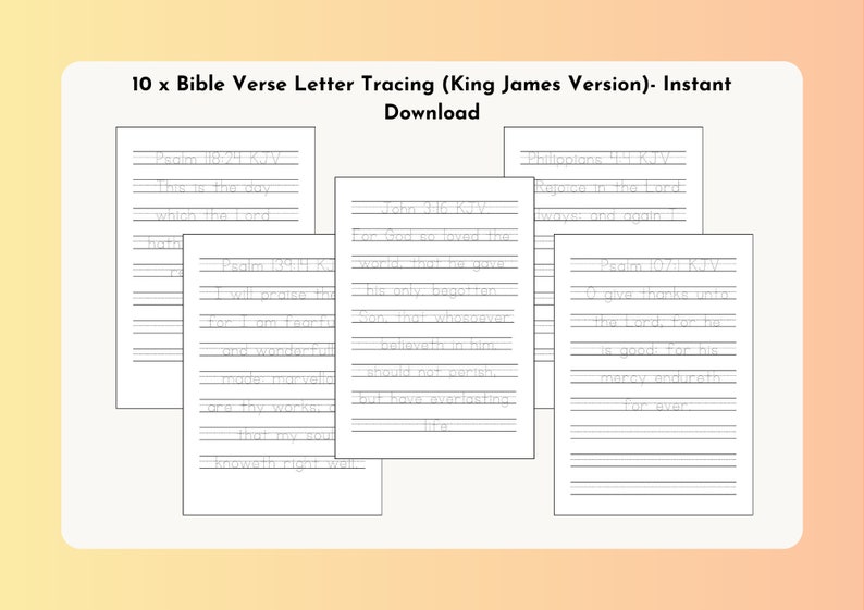 10 X Bible Verse Scripture Tracing Worksheets King James Version ...