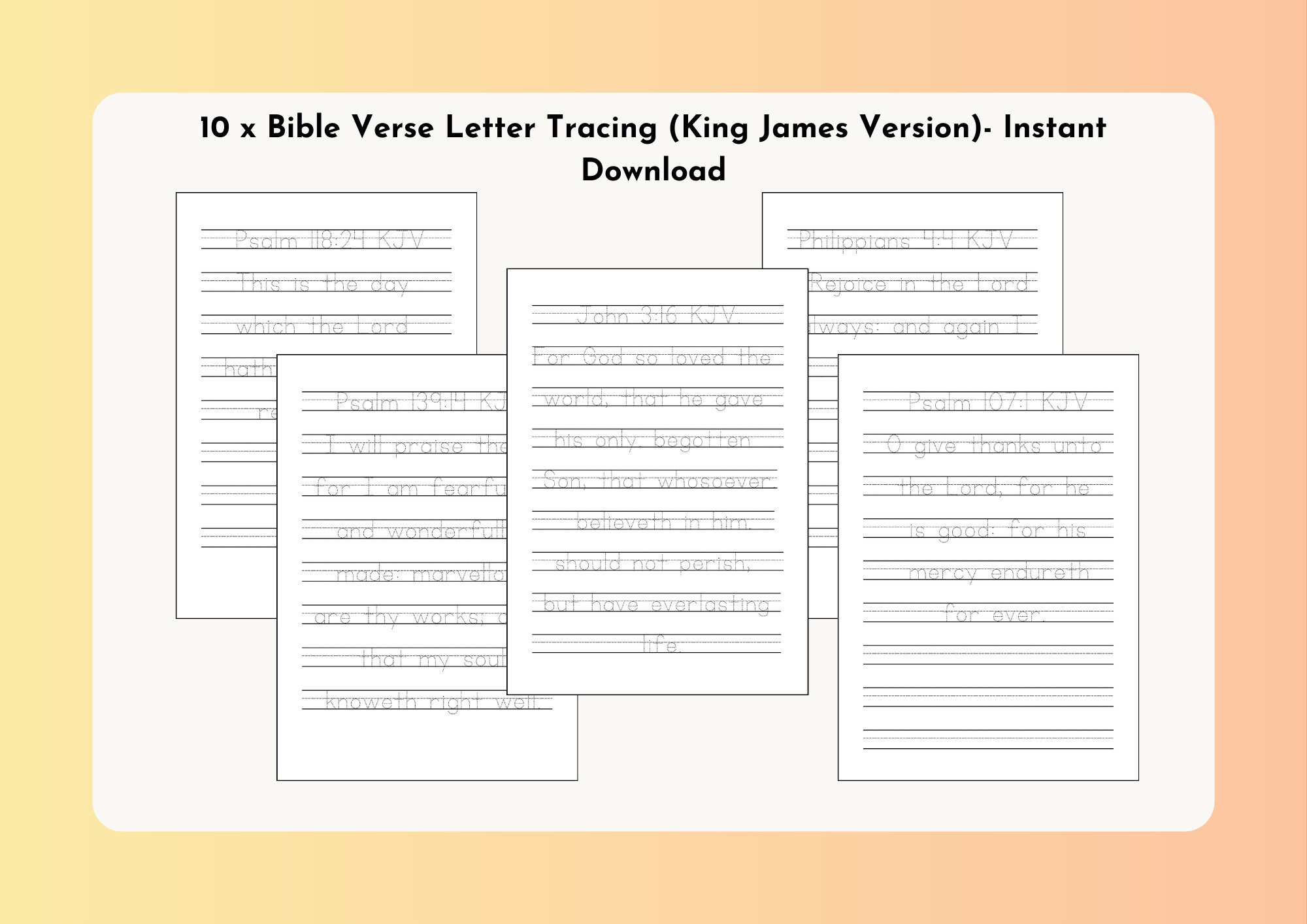 10 X Bible Verse Scripture Tracing Worksheets King James Version ...