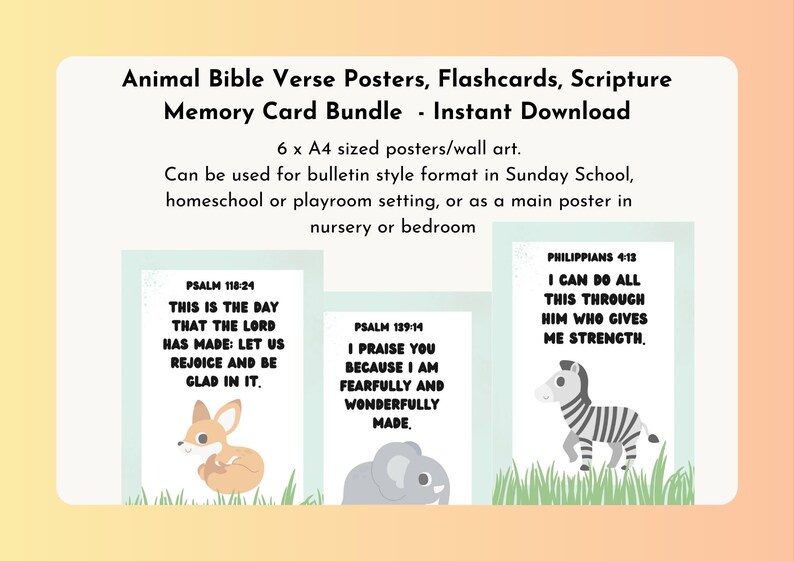 Animal Theme Bible Verse Posters/wall Art, Flashcards, Scripture Memory ...