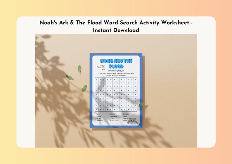 Noah's Ark and the Flood Word Search Activity Worksheet Genesis 6-9 ...