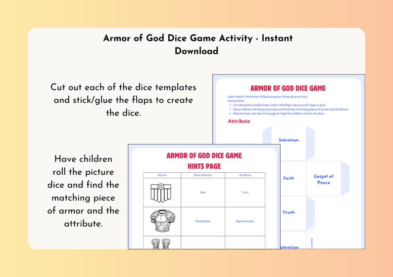Armor of God Dice Game Activity | Ephesians 6:10-18 | Christian Kids ...