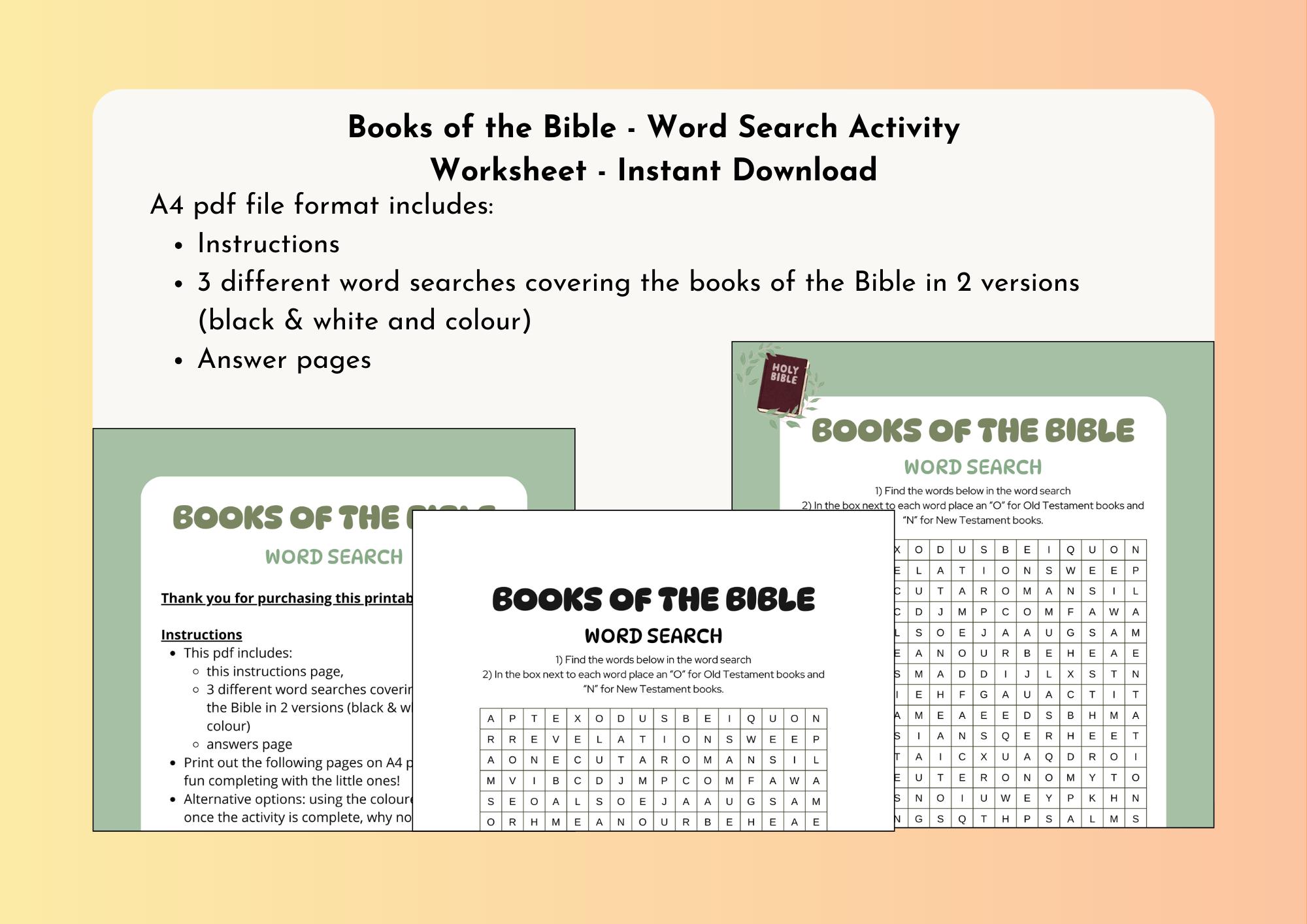 Books of the Bible Word Search Activity | Old and New Testament ...