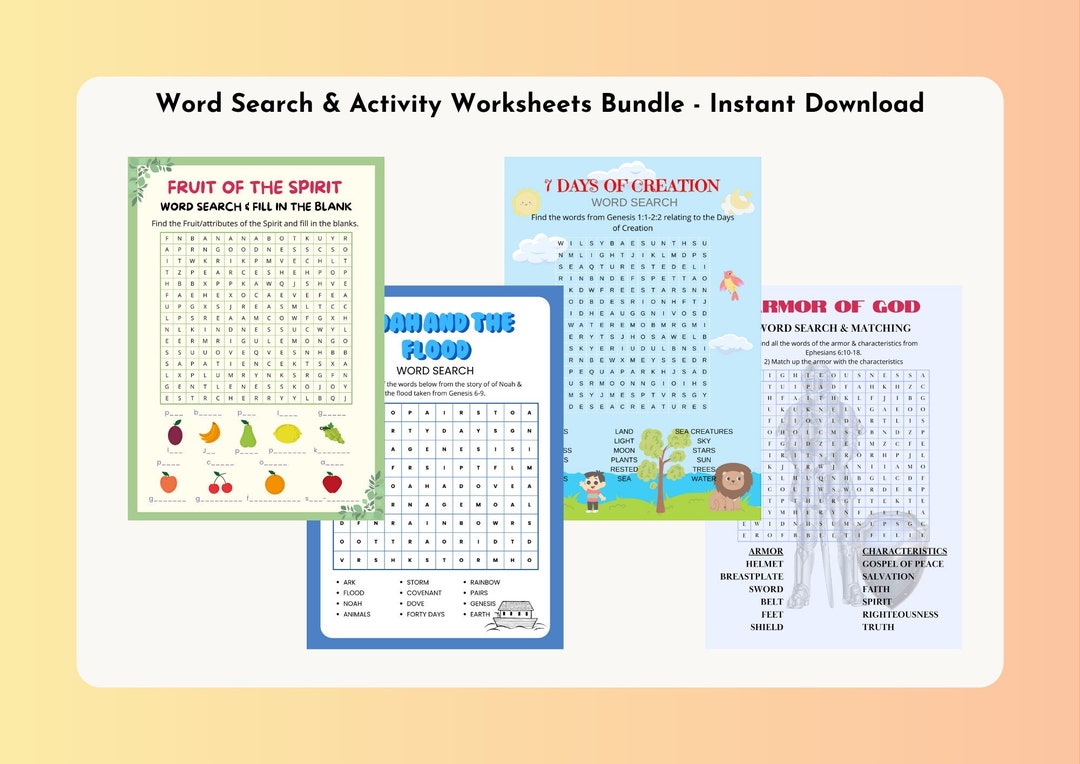 Word Search & Activity Worksheet Bundle | Fruit of the Spirit, 7 Days ...