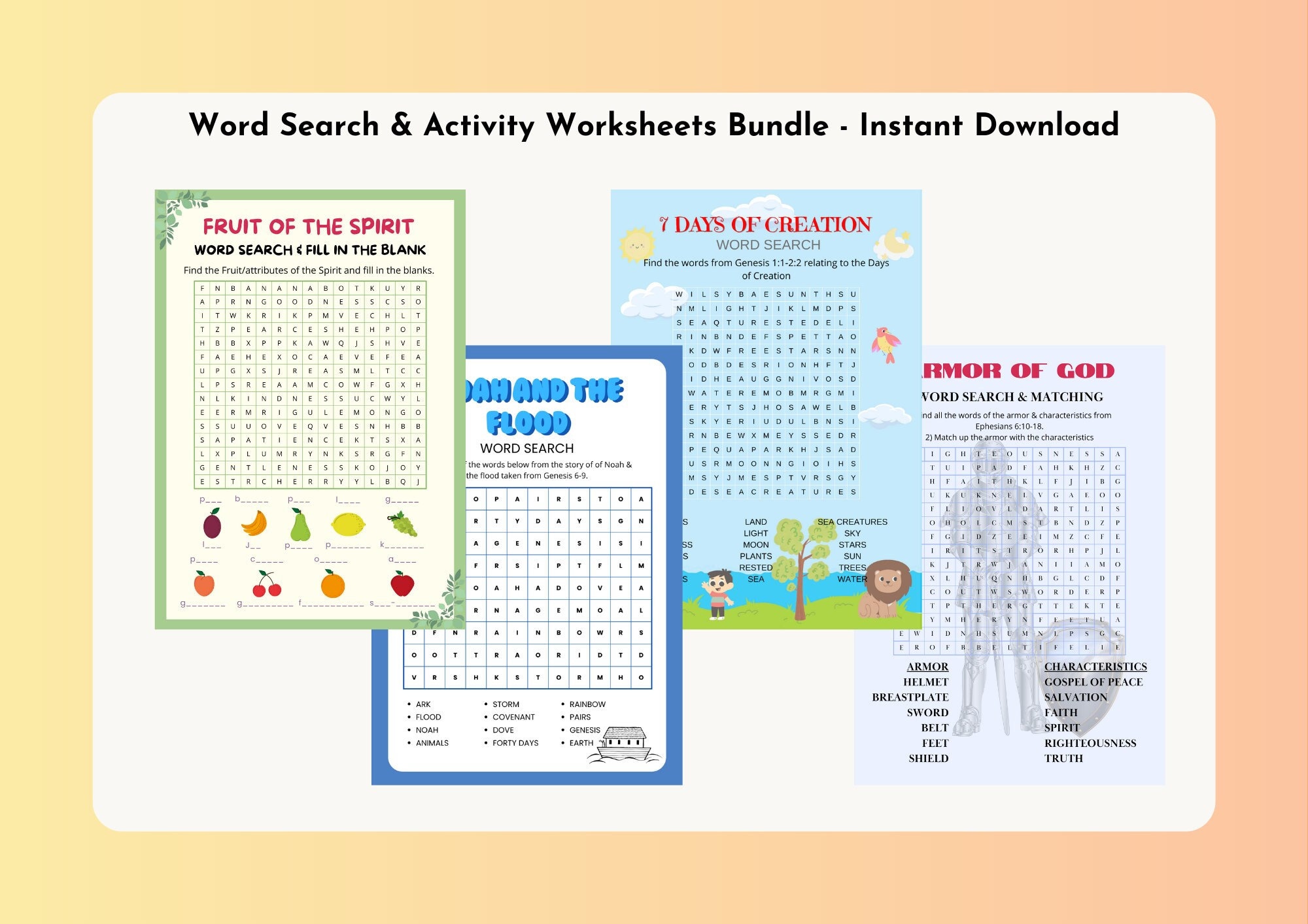 Word Search & Activity Worksheet Bundle Fruit of the Spirit, 7 Days of ...