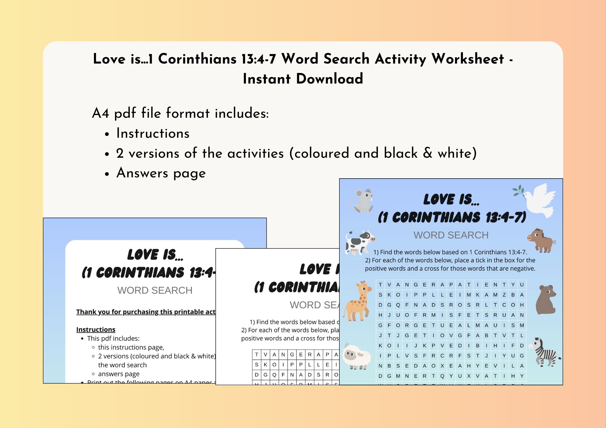 Love is Word Search Activity Worksheet | 1 Corinthians 13 :4-7 ...