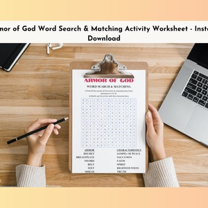 Armor of God Word Search & Matching Activity Worksheet | Ephesians 6:10 ...