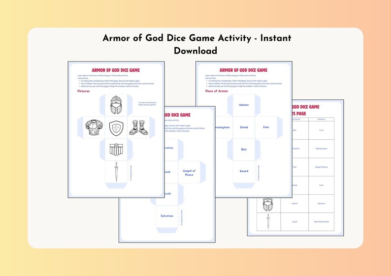 Armor of God Dice Game Activity | Ephesians 6:10-18 | Christian Kids ...