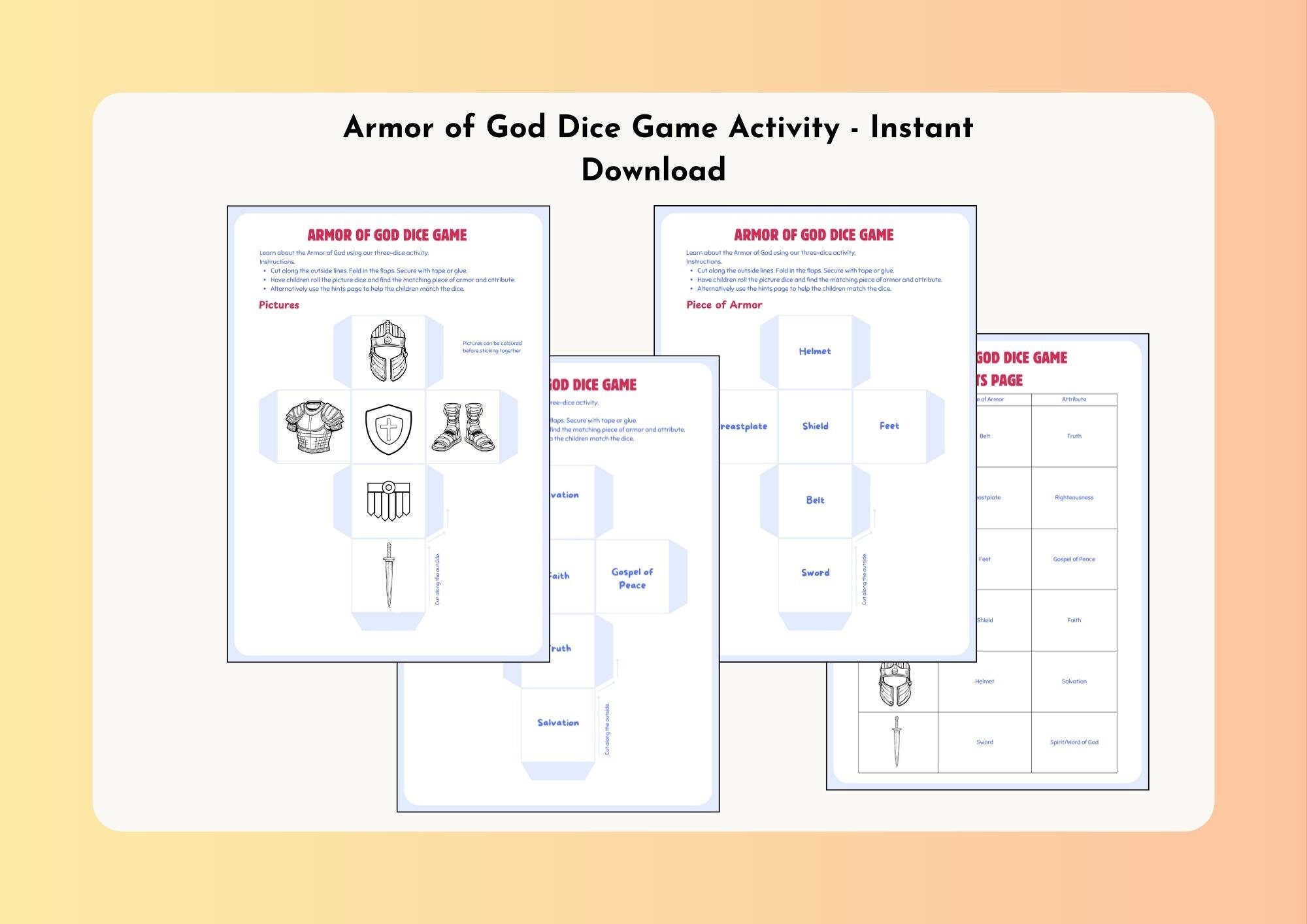 Armor of God Dice Game Activity | Ephesians 6:10-18 | Christian Kids ...