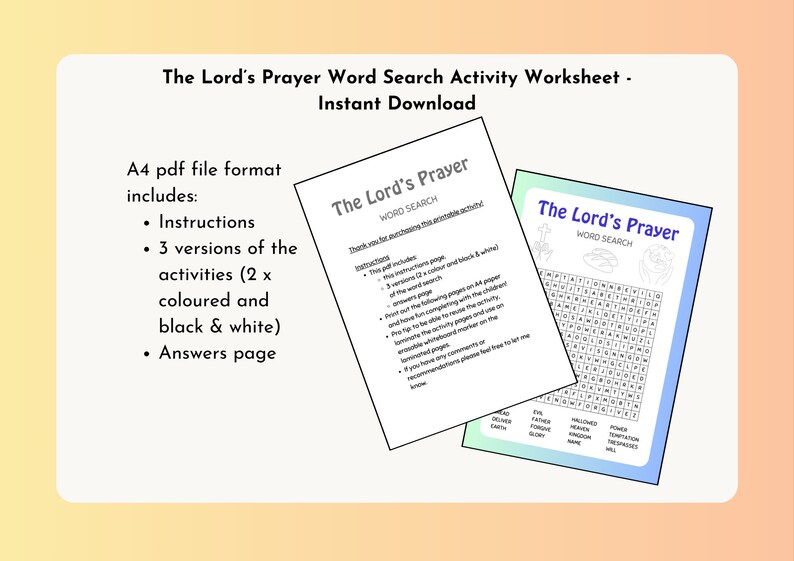 The Lord's Prayer Word Search Activity | Christian Kids, Sunday School ...