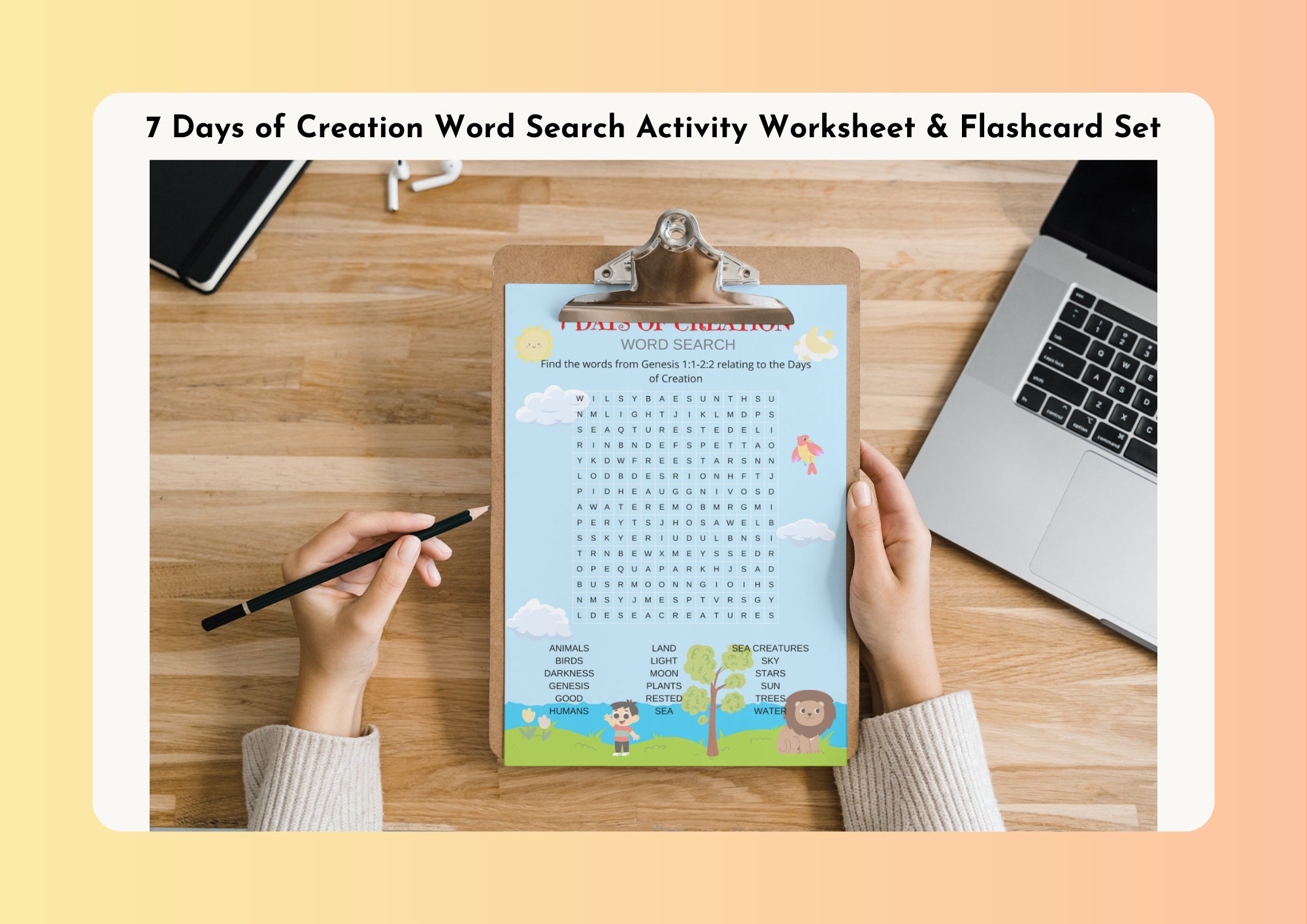 7 Days of Creation Flashcards & Word Search Activity Worksheet Genesis ...