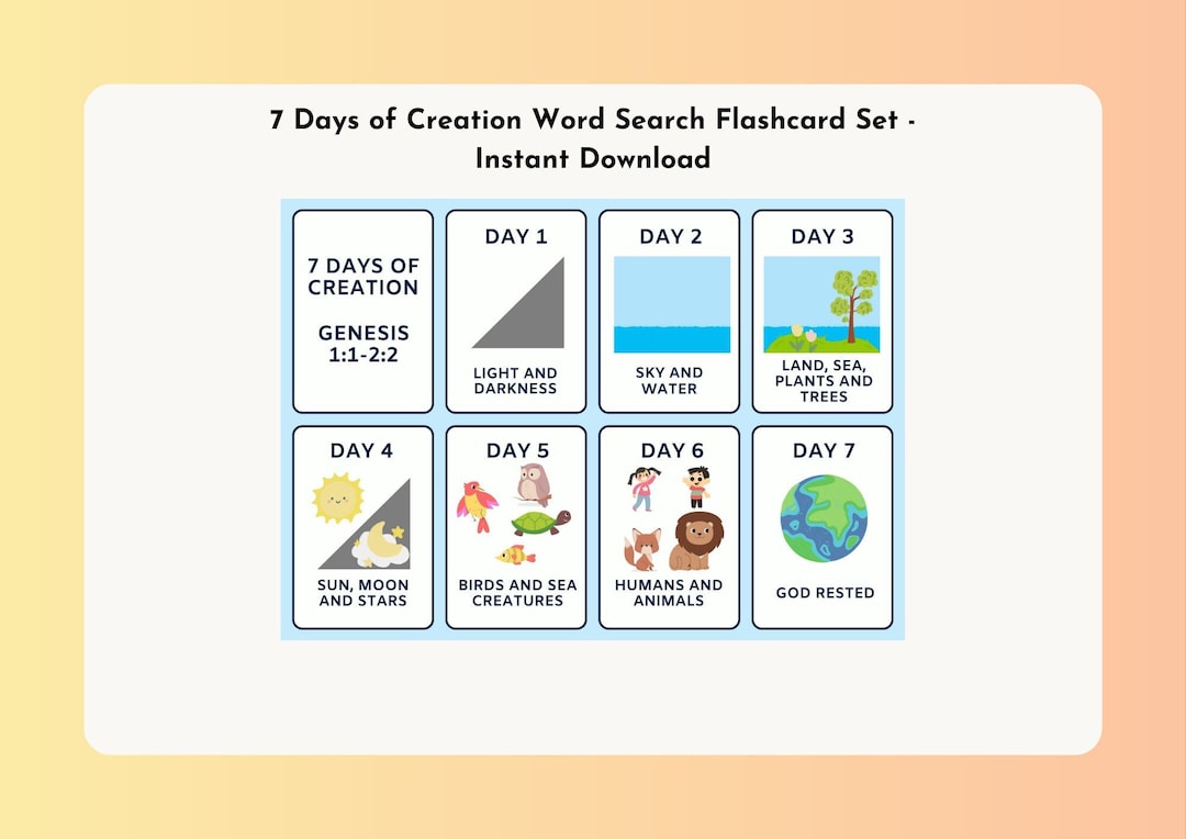 7 Days of Creation Flashcards | Genesis 1-2:2 | Sunday School ...
