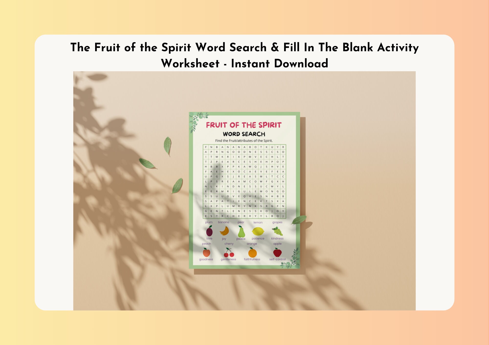 Fruit of the Spirit Word Search & Fill in the Blank Activity Worksheet ...