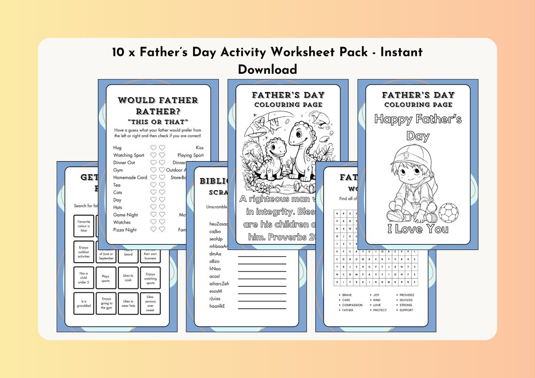 10 X Father's Day Activity Worksheet Pack | Fathers Day | Christian Kid ...